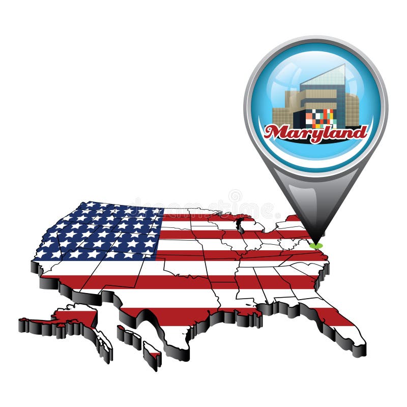 US Map with Pin Showing Maryland State. Vector Illustration Decorative ...