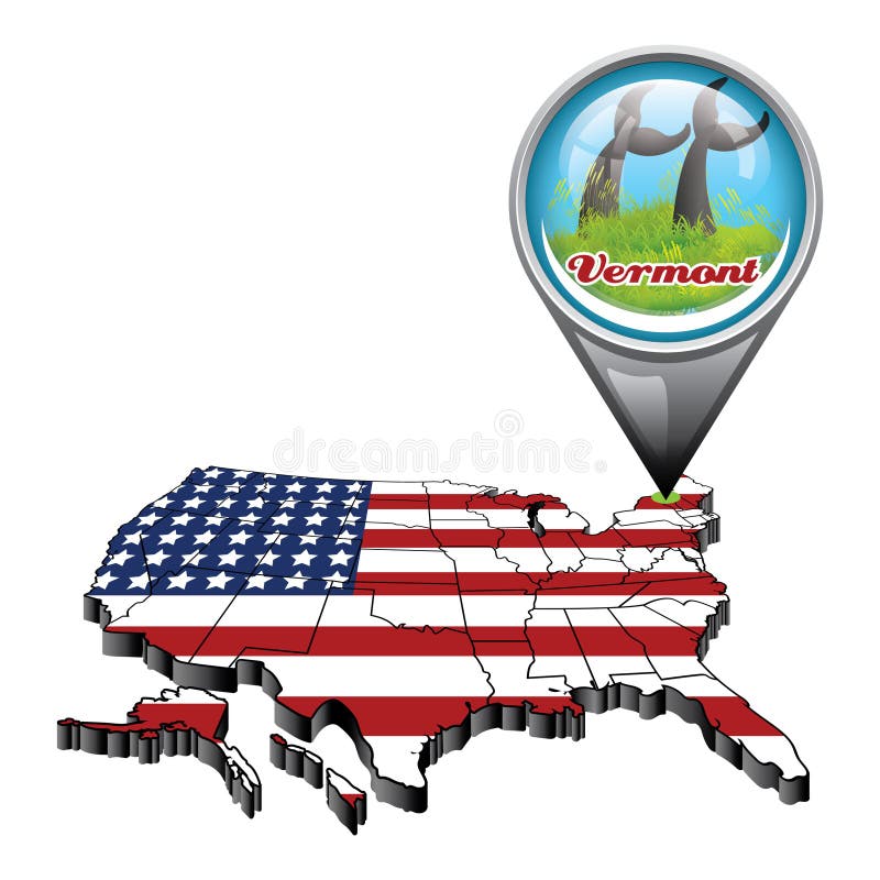 US Map with Pin Showing Vermont State. Vector Illustration Decorative ...