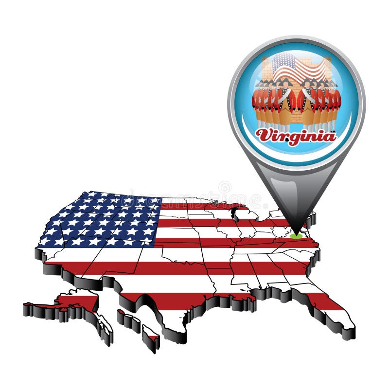 US Map with Pin Showing Virginia State. Vector Illustration Decorative ...