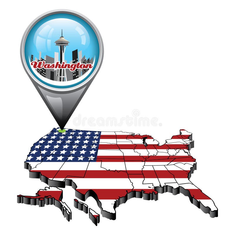 US Map with Pin Showing Washington State. Vector Illustration ...
