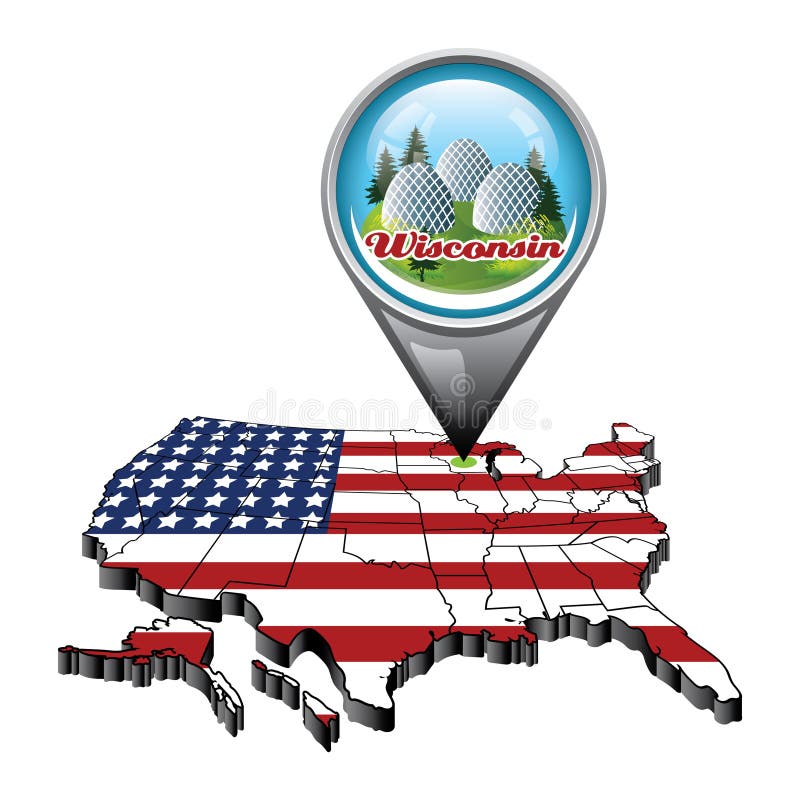 US Map with Pin Showing Wisconsin State. Vector Illustration Decorative ...