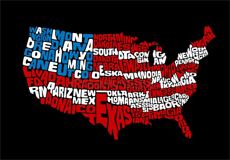 US Map with State Names in the Shape of Each State Forming American ...