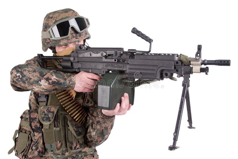 US MARINES with M249 Machine Gun Stock Photo - Image of camouflage ...
