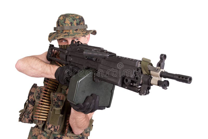 US MARINES with M249 Machine Gun Stock Image - Image of usmc, combat ...
