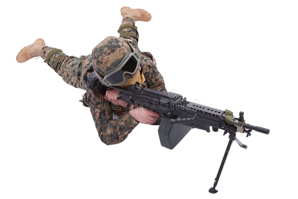 US MARINES with M249 Machine Gun Stock Photo - Image of america ...