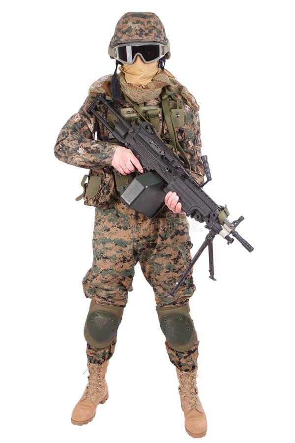 US MARINES with M249 Machine Gun Stock Image - Image of infantry ...