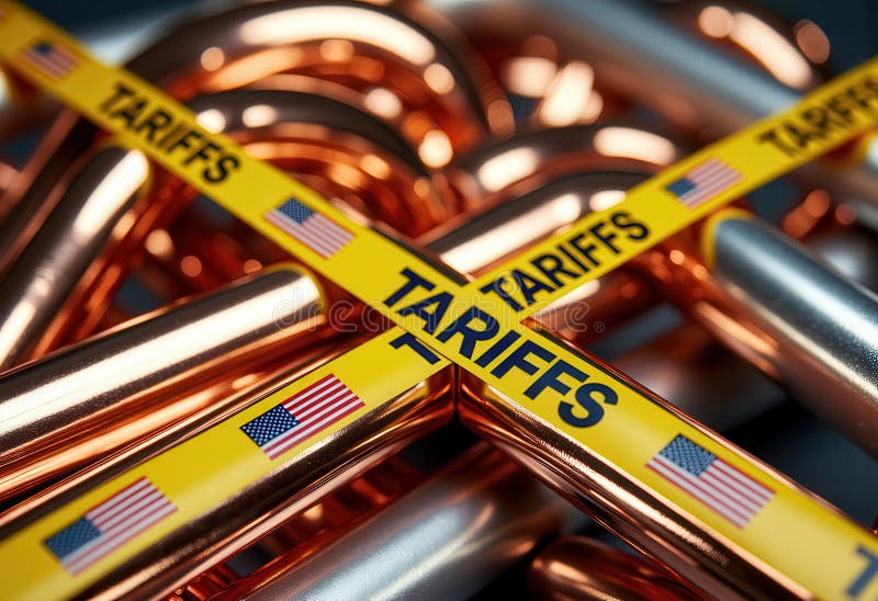 US Metal Tariffs Depicted with Copper Pipes Bound by Caution Tape ...