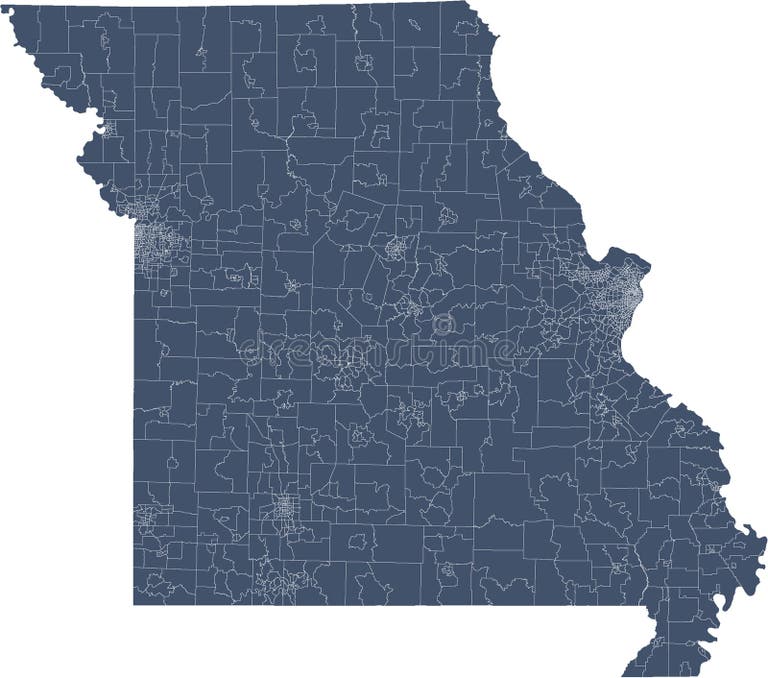 US Missouri State Map with Census Tracts Boundaries Stock Vector ...