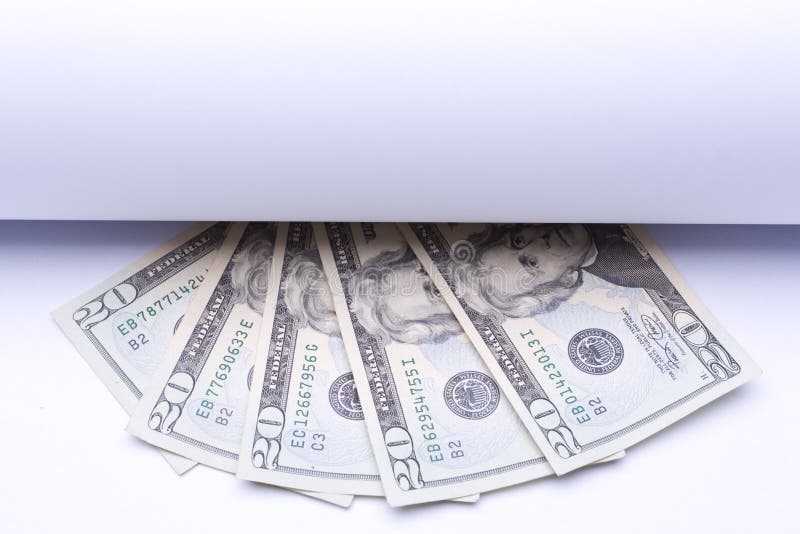 Us Money Dollar, Banknotes Under Roll of Paper Stock Photo - Image of ...