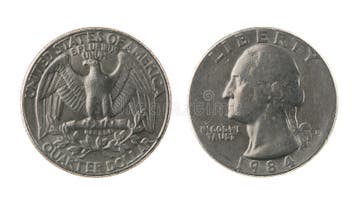 US One Quarter Coin Isolated on White Stock Image - Image of money ...
