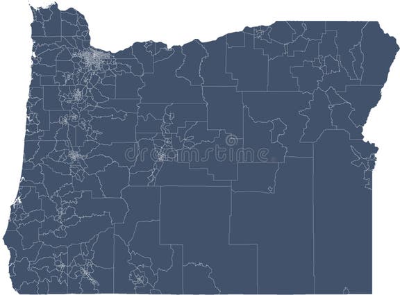 US Oregon State Map with Census Tracts Boundaries Stock Vector ...