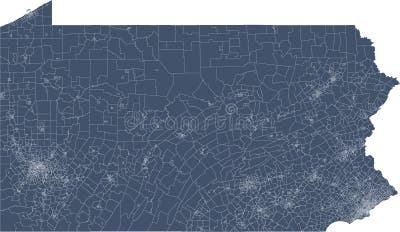 US Pennsylvania State Map with Census Tracts Boundaries Stock Vector ...