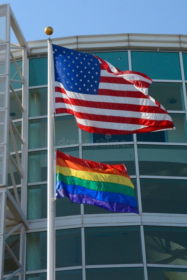 US and Rainbow Flags stock photo. Image of pride, rainbow - 95686396