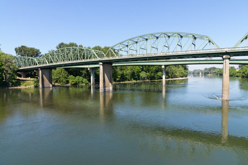 US 20 Road Bridges Across the Willamette River in Albany Oregon Stock ...