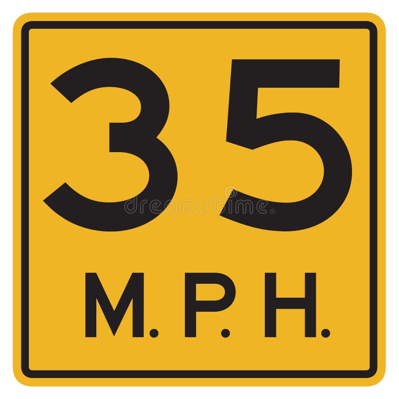 US Road Warning Sign: Advised Speed 35 Mph Stock Illustration ...