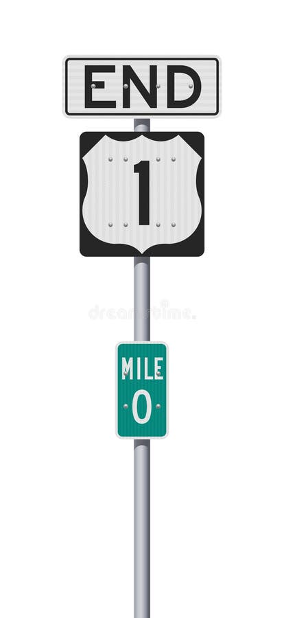 US Route 1 Mile Marker 0 End Road Signs Stock Illustration ...