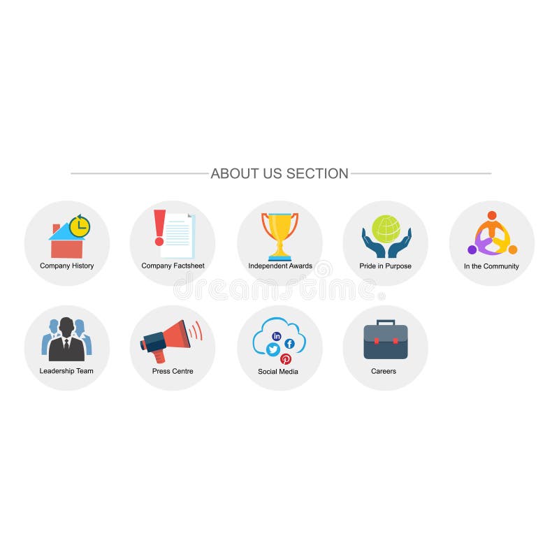 About us section icon set stock illustration. Illustration of community ...