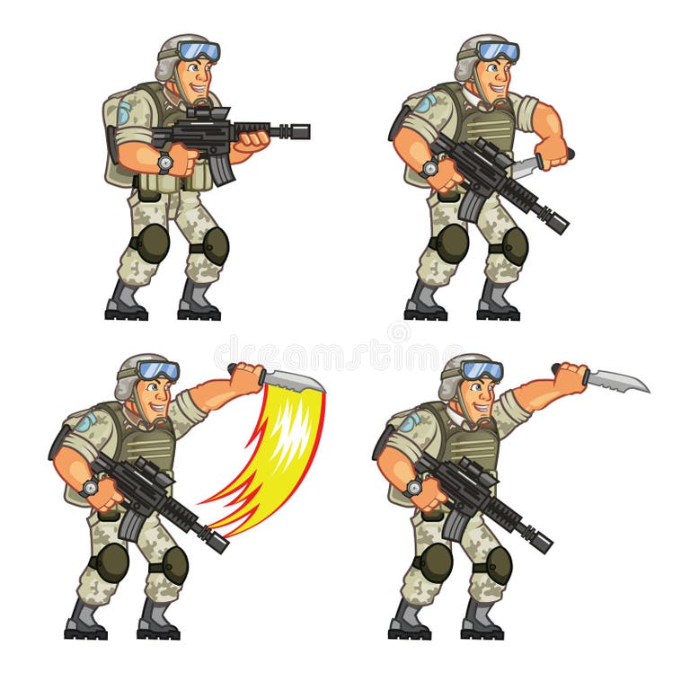 US Soldier Knife Attack Sprite Stock Vector - Illustration of character ...