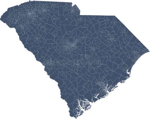 US South Carolina State Map with Census Tracts Boundaries Stock Vector ...