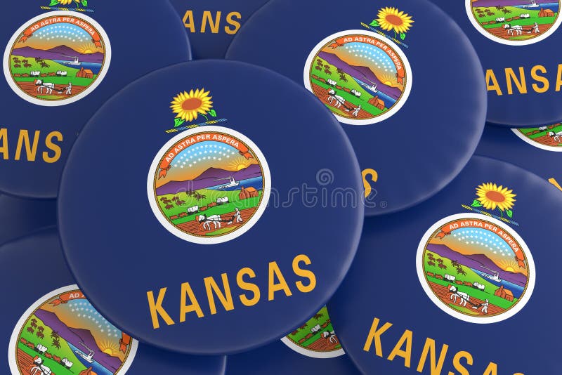 US State Buttons: Pile of Kansas Flag Badges 3d Illustration Stock ...