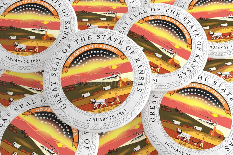 US State Buttons: Pile of Kansas Seal Badges 3d Illustration Stock ...
