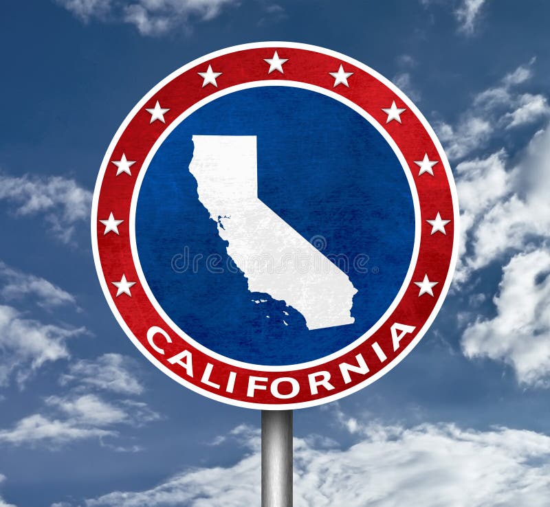 State of California Road Sign - with Flag and Map Stock Image - Image ...