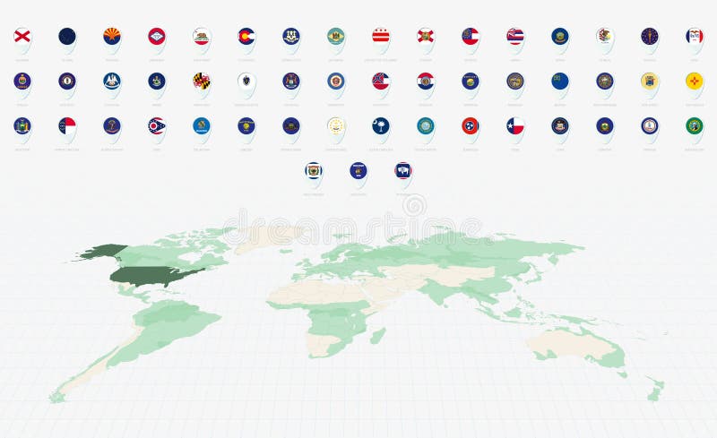 US State Flags Collection, Blue Pin Icon Design. Minimalist USA State ...