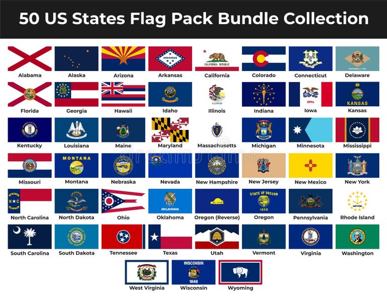 50 US State Flags Pack Bundle Collection High Quality Vector ...