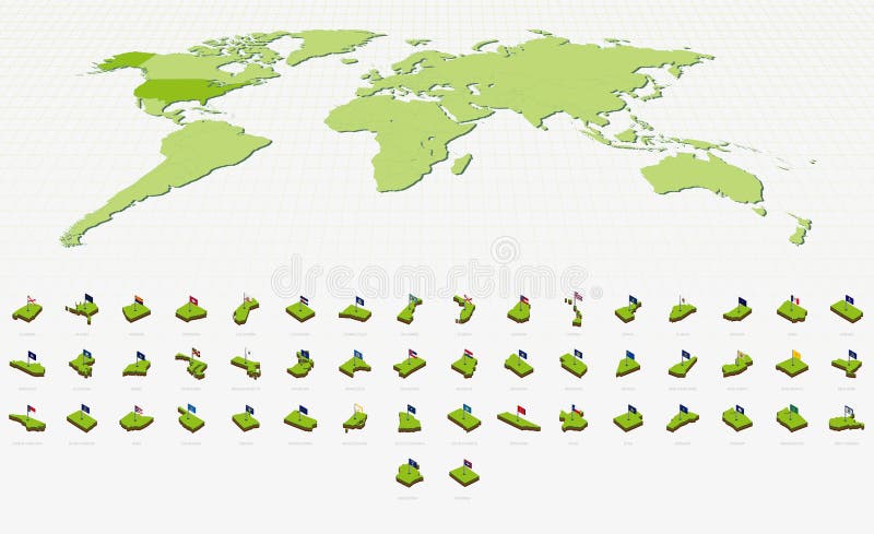 US State Maps and Flags in Isometric Style. Isometric Maps Collection ...