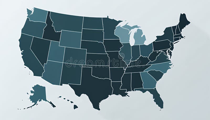 US States Map with Tonal Shading for Data Visualization Stock ...