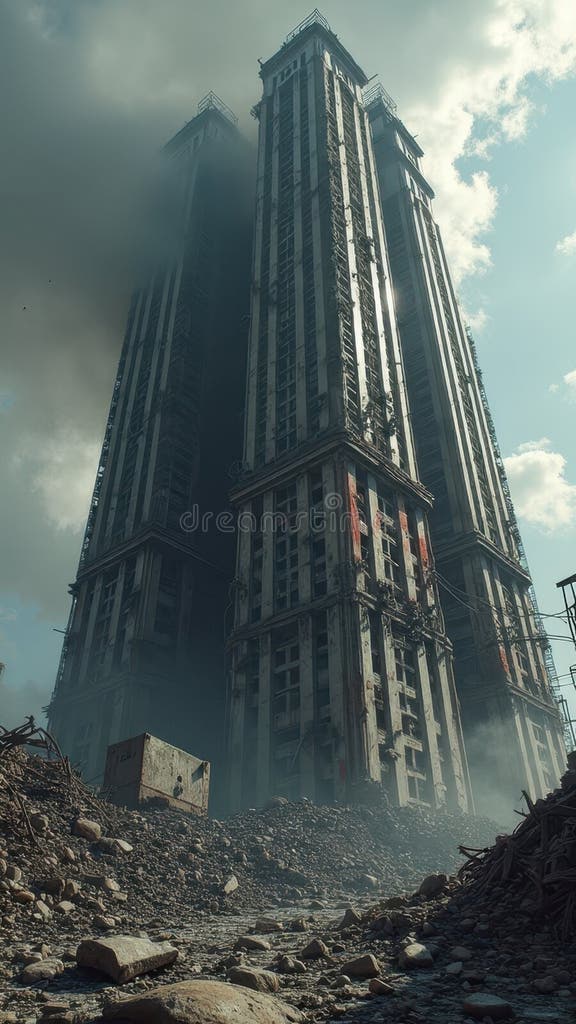 Eerie Ruins of Abandoned Skyscraper in Post-apocalyptic Urban Landscape ...
