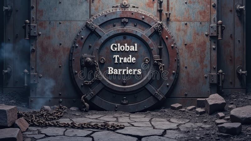 Massive Iron Vault with Chains and Global Trade Barriers Text ...