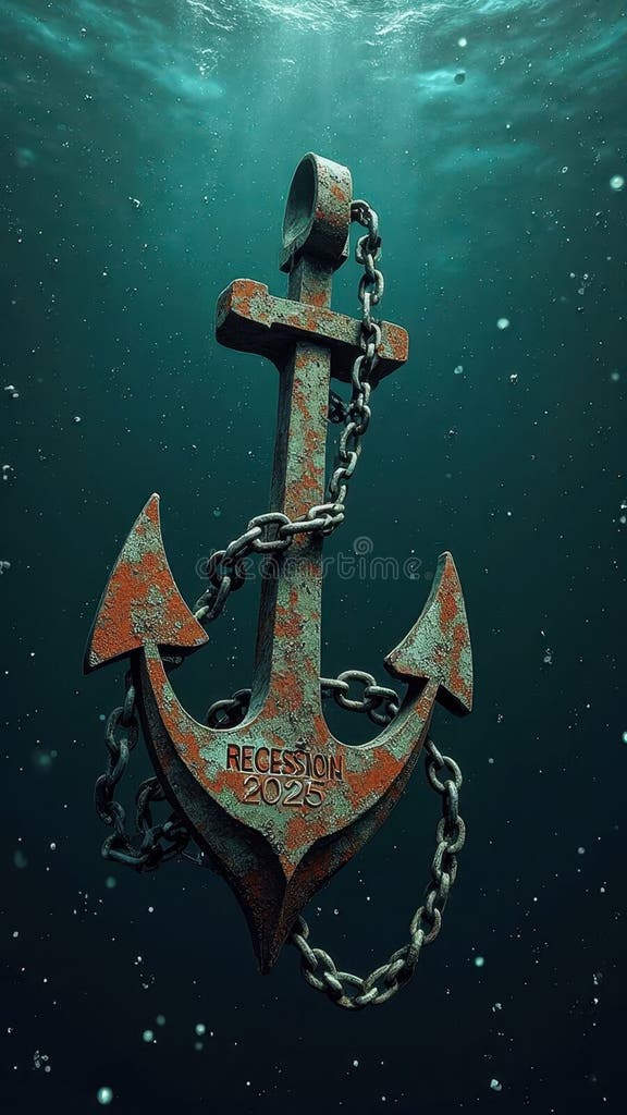 Rusty Anchor Sinking in Deep Sea with Recession 2025 Message Stock ...