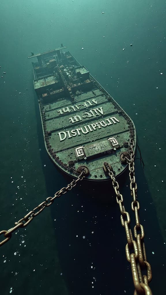 Submerged Shipwreck with Chains Underwater in Deep Ocean Stock Photo ...