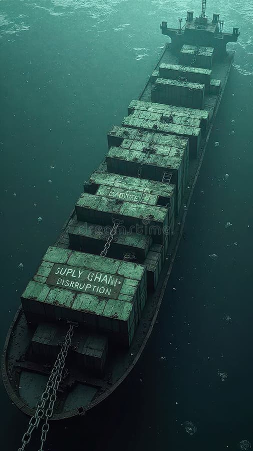 Underwater Cargo Ship with Supply Chain Disruption Message on ...