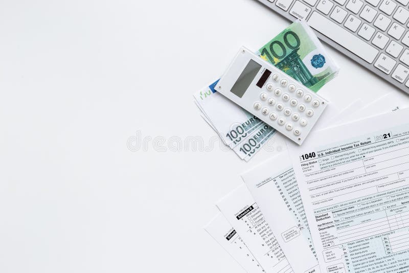 US Tax Form on Businessman Office Table Desktop, Top View Editorial ...