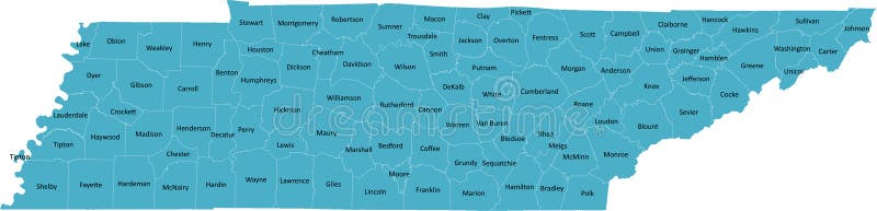 US Tennessee county map stock vector. Illustration of boundaries ...
