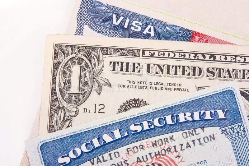 US Visa, One Dollar Bill and Social Security Card Stock Image - Image ...