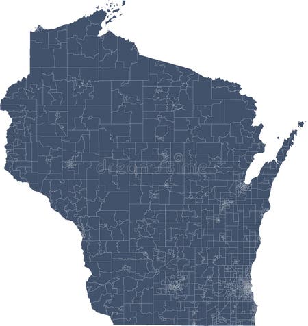 US Wisconsin State Map with Census Tracts Boundaries Stock Vector ...