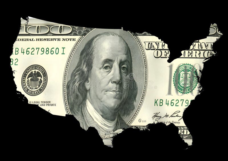 USA America and One Hundred Dollar Bill Map Stock Image - Image of ...