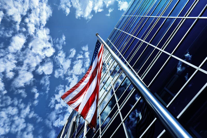 USA American Flag on a Business Building Stock Illustration ...