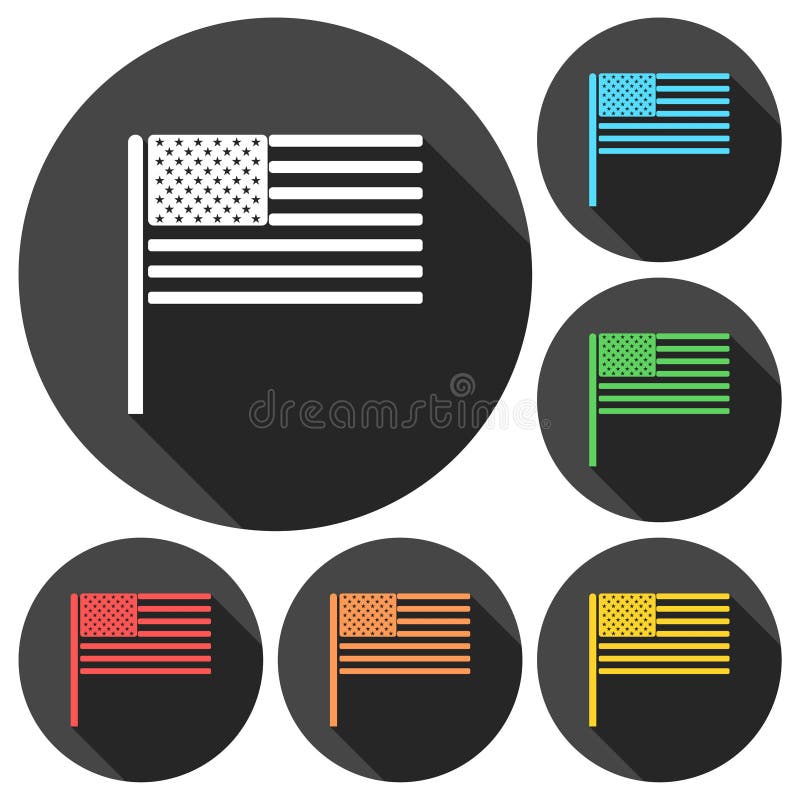 USA American Flag Icons Set with Long Shadow Stock Illustration ...