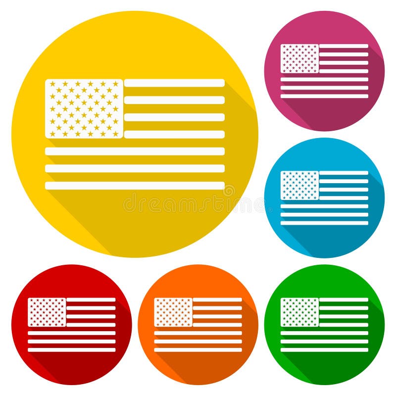 USA American Flag Icons Set with Long Shadow Stock Vector ...