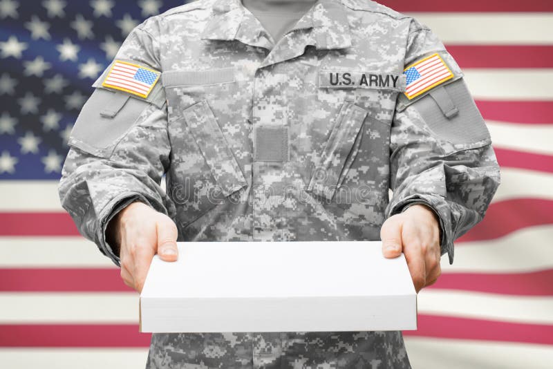 USA Army Soldier Holding White Box with Two Hands Stock Image - Image ...