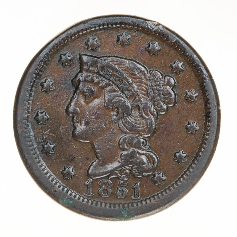 1851 USA Bronze One Cent Coin Stock Photo - Image of collectible, value ...