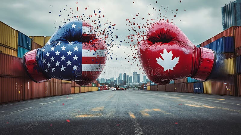 USA and Canada Flags on Boxing Gloves in Dramatic Confrontation Stock ...
