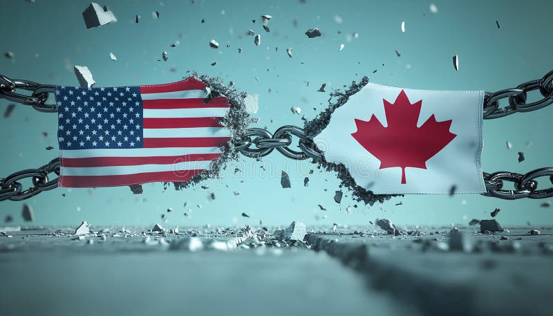 USA and Canada Flags Linked by Breaking Chain. Visual Representation of ...