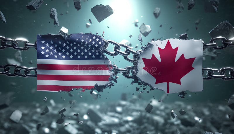 USA and Canada Flags Linked by Breaking Chain. Visual Representation of ...
