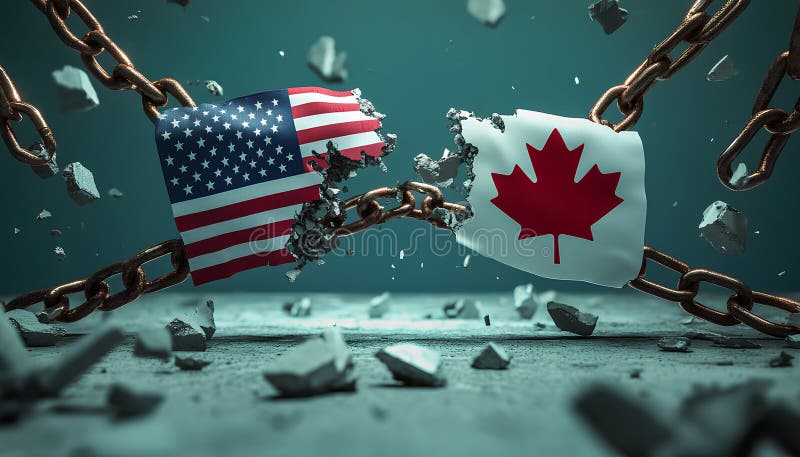 USA and Canada Flags Linked by Breaking Chain. Visual Representation of ...