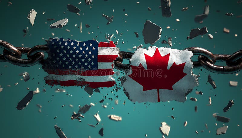 Usa Canada Flags Linked Breaking Chain Visual Representation Strained ...